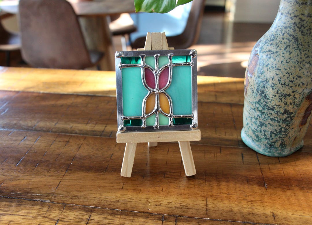 Miniature Stained Glass Window and Easel - Modern Window Art Decor - Etsy