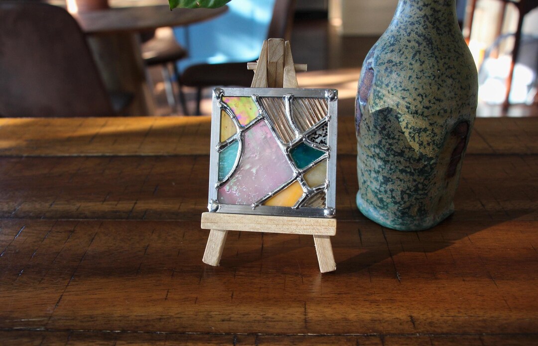 Miniature Stained Glass Window and Easel - Modern Window Art Decor - Etsy