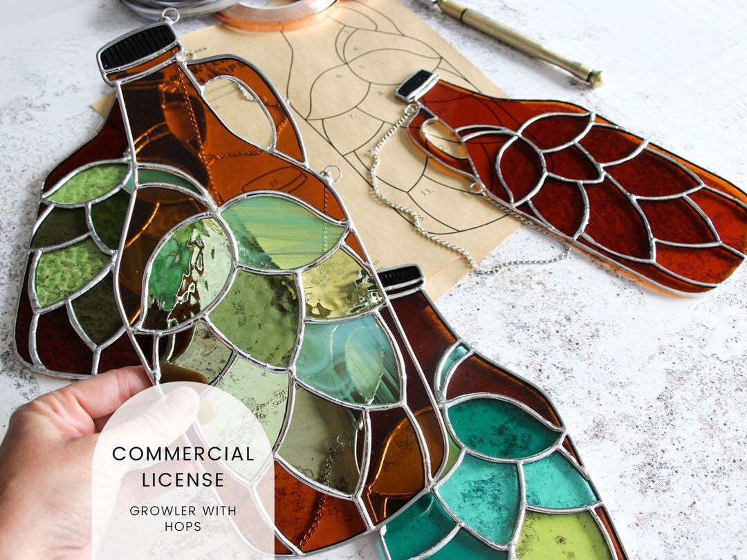 PATTERNS• Beer Growler With Hops Stained Glass Pattern • Digital ...