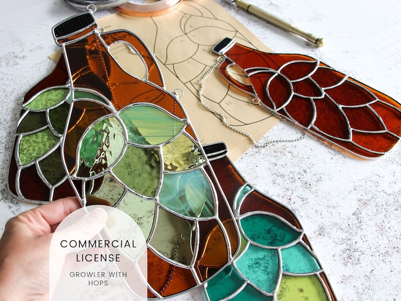 PATTERNS Beer Growler With Hops Stained Glass Pattern - Etsy