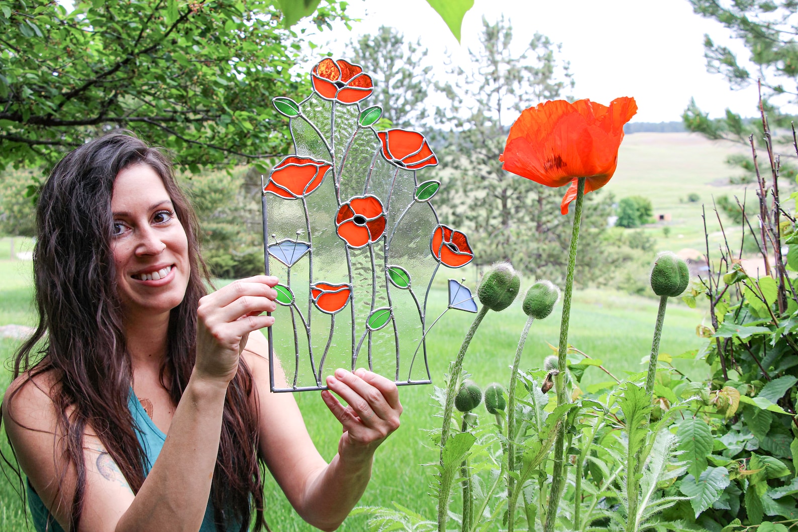 PATTERNS Poppy Flower Stained Glass Panel Patterns Digital - Etsy