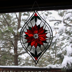 Poinsettia Stained Glass Panel - Christmas Sun Catcher Window Decor - Etsy