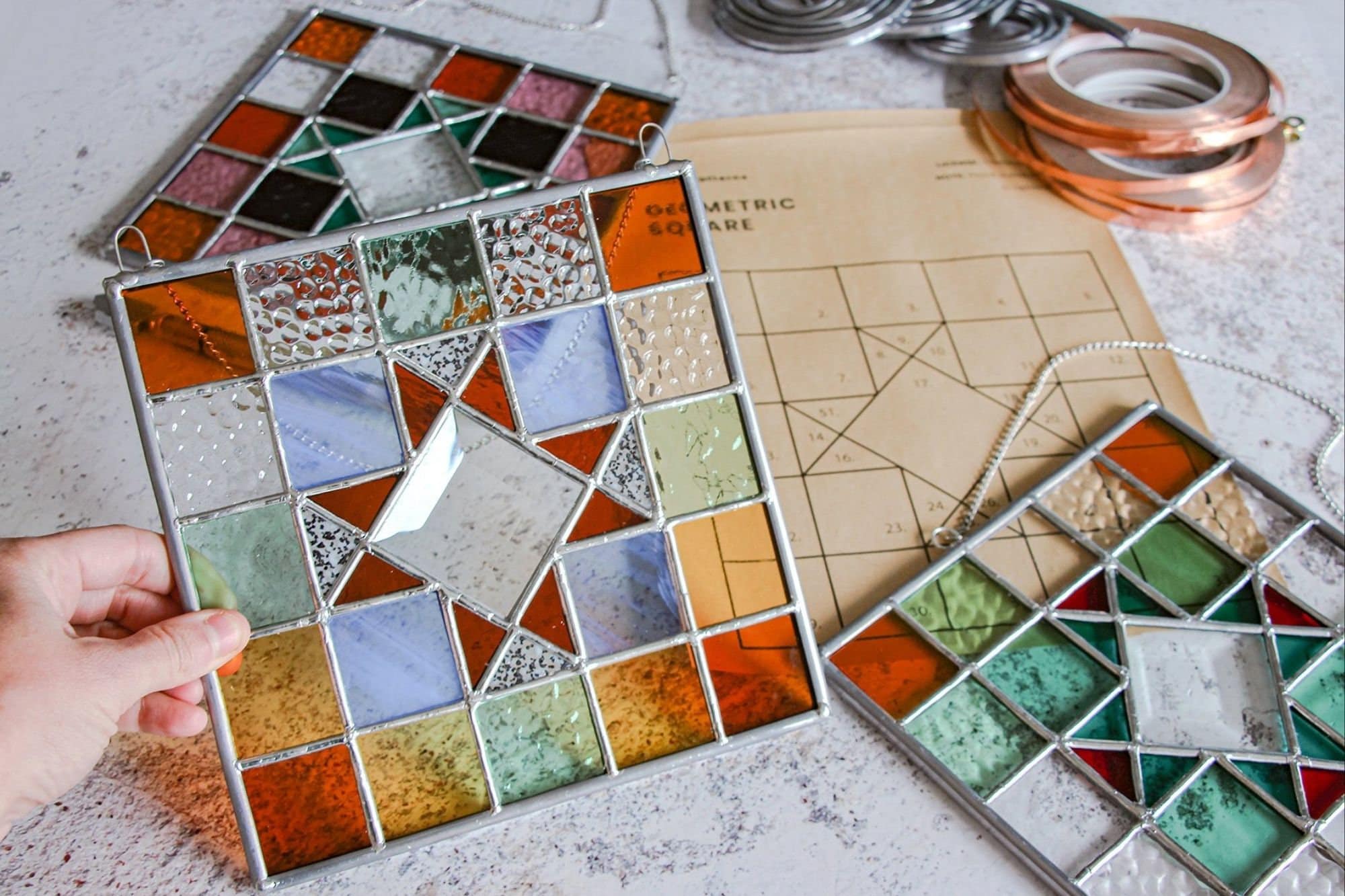 PATTERN Geometric Quilted Square Stained Glass Pattern | Etsy