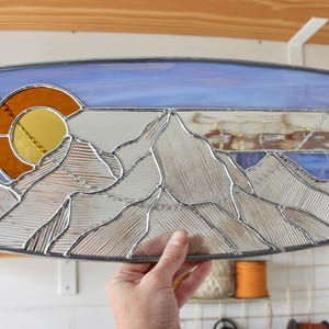 Colorado Flag and Textured Mountains Stained Glass Panel - Mountain Sun ...