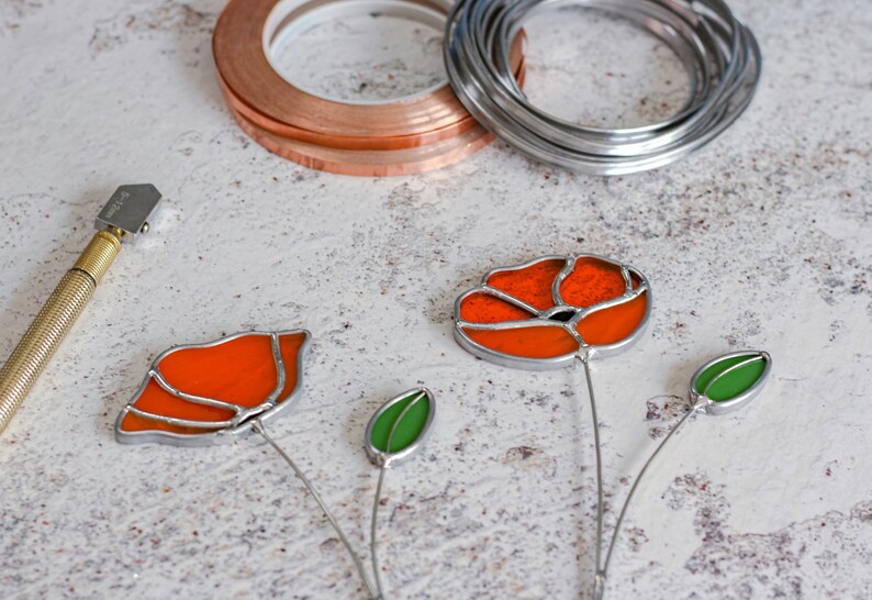 PATTERNS Poppy Flower Stained Glass Panel Patterns Digital - Etsy