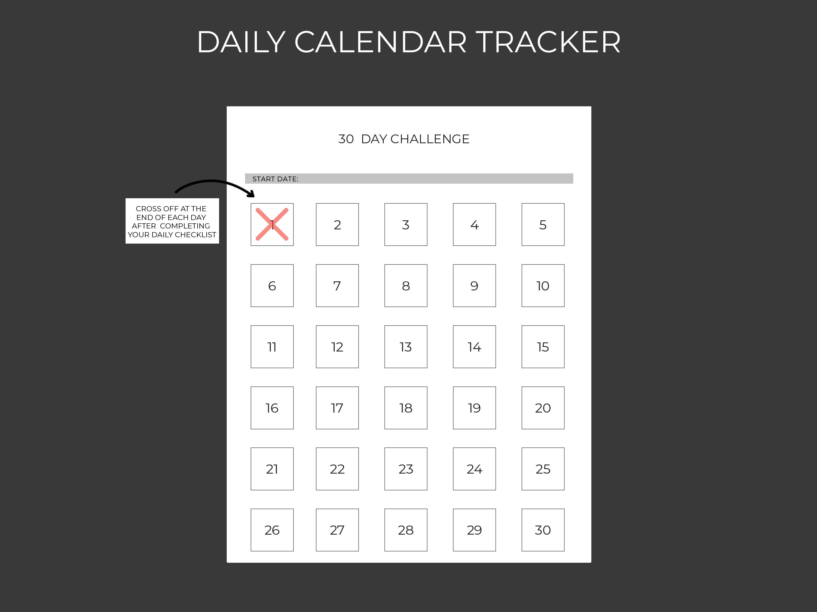 30 Day Challenge Tracker – Printable Tracker/checklist & Calendar ...