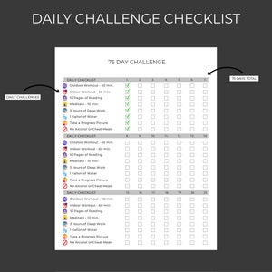 75 Day Challenge Tracker – Printable Tracker/checklist & Calendar ...