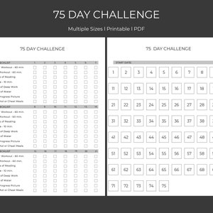 75 Day Challenge Tracker – Printable Tracker/checklist & Calendar ...
