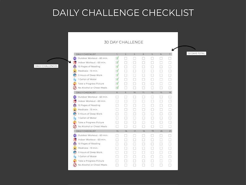 30 Day Challenge Tracker – Printable Tracker/checklist & Calendar ...