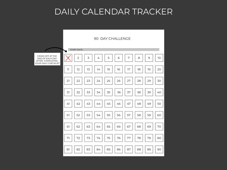 90 Day Challenge Tracker – Printable Tracker/checklist & Calendar ...