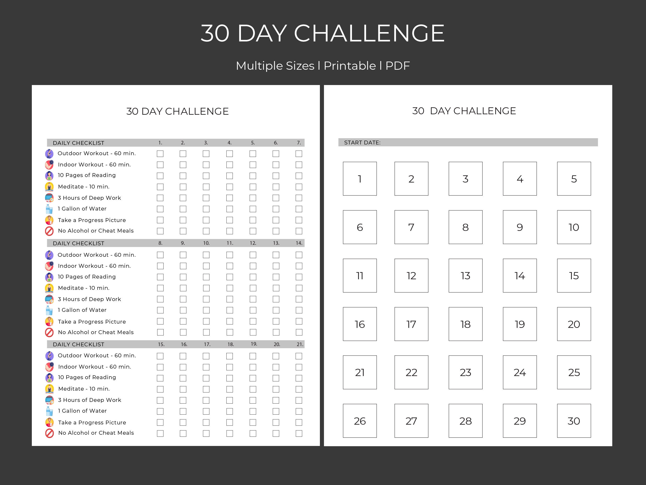 30 Day Challenge Calendar