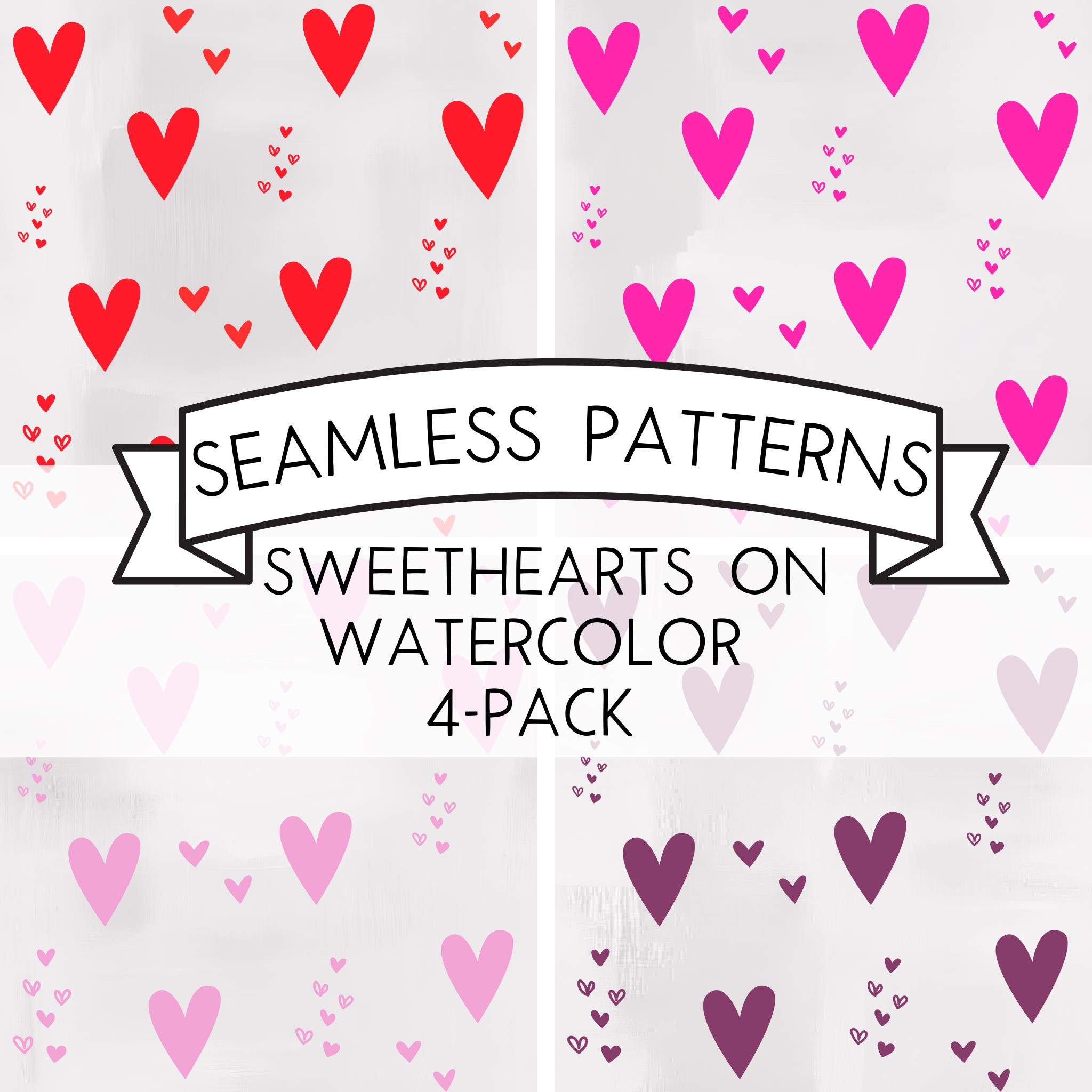 4 Pack Hearts on Watercolor Seamless Patterns | Valentines Day PNG ...