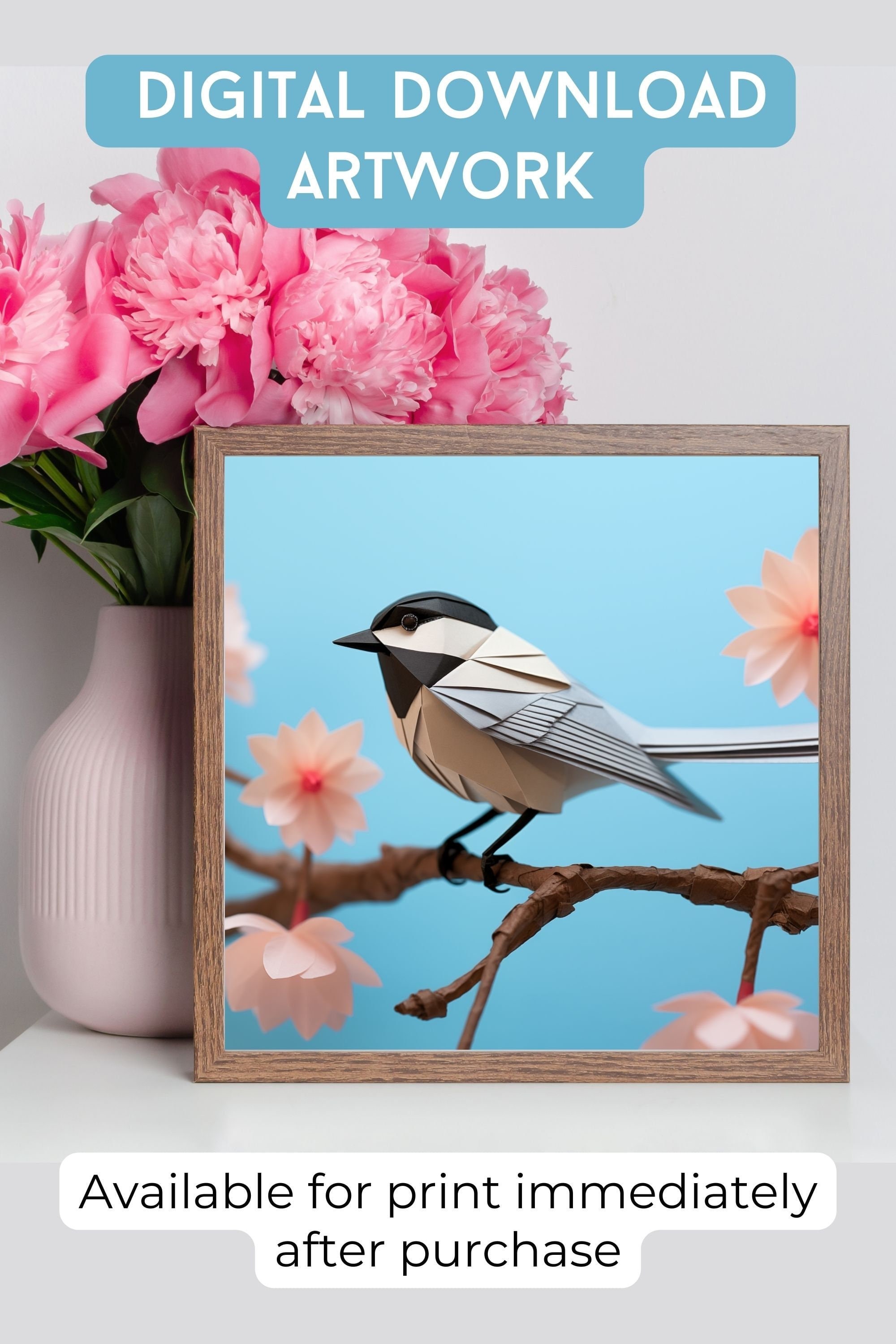 Printable Origami Bird Art | Black-capped Chickadee Artwork | Gift for ...