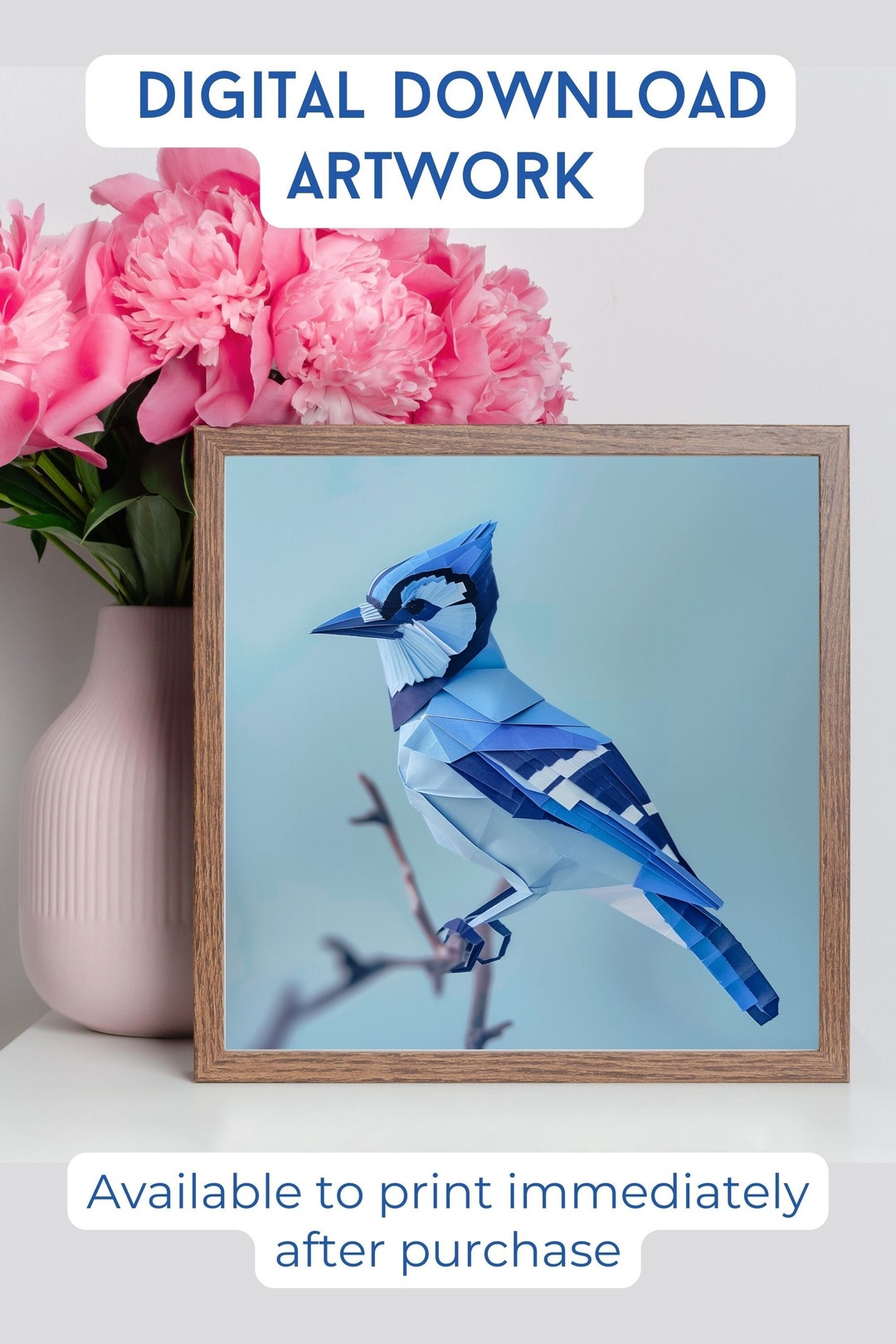 Large Blue Jay Art | Digital Prints Origami Bird Art | | Songbird Wall ...