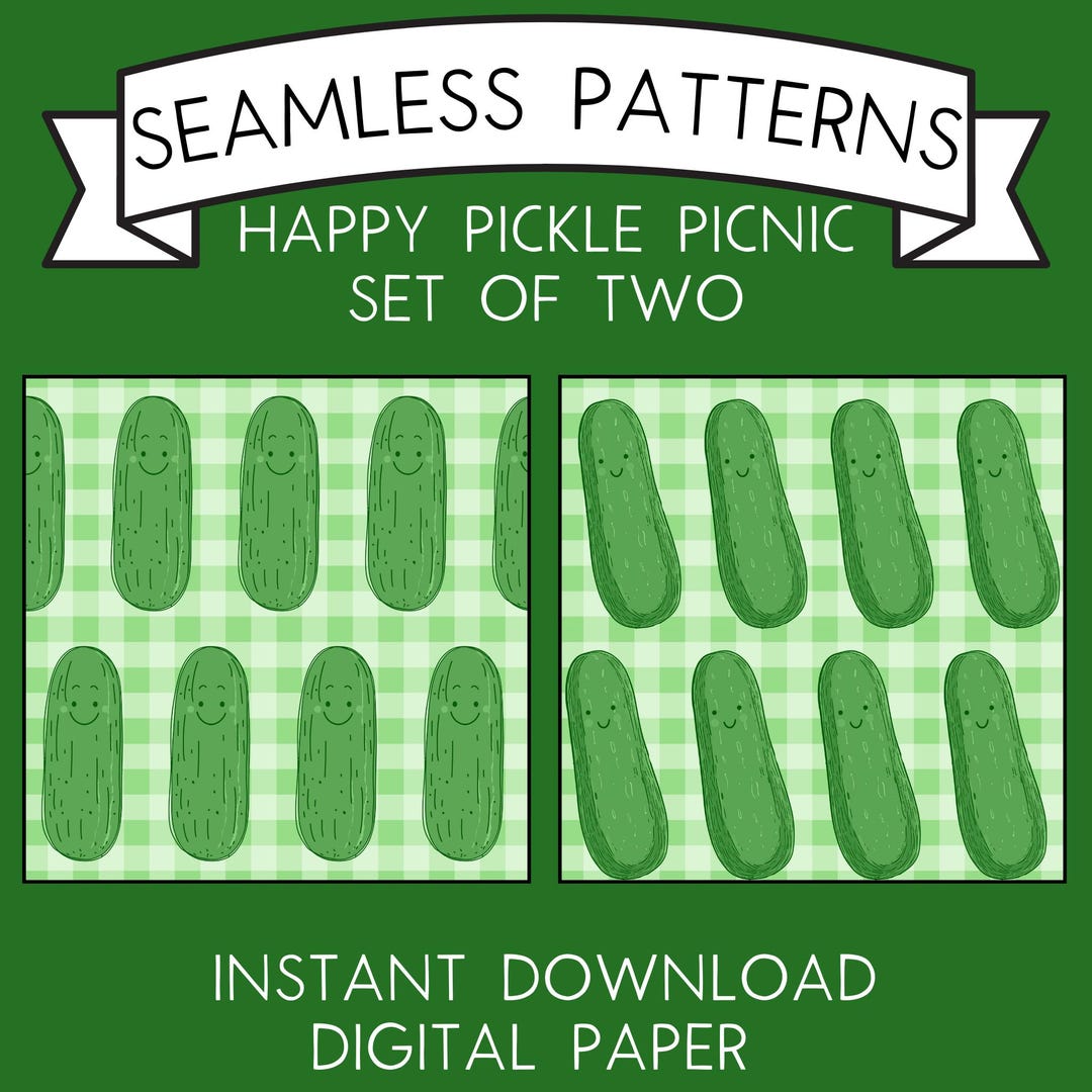 Happy Pickle Picnic 2 Pack Pickles Seamless Pattern, Green Pickle ...