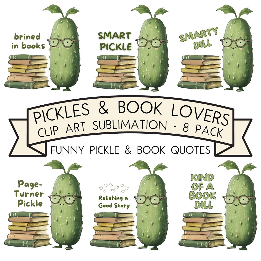 Pickles 4 Book Lovers Clip Art 8-pack Funny Pickle PNG | Books ...