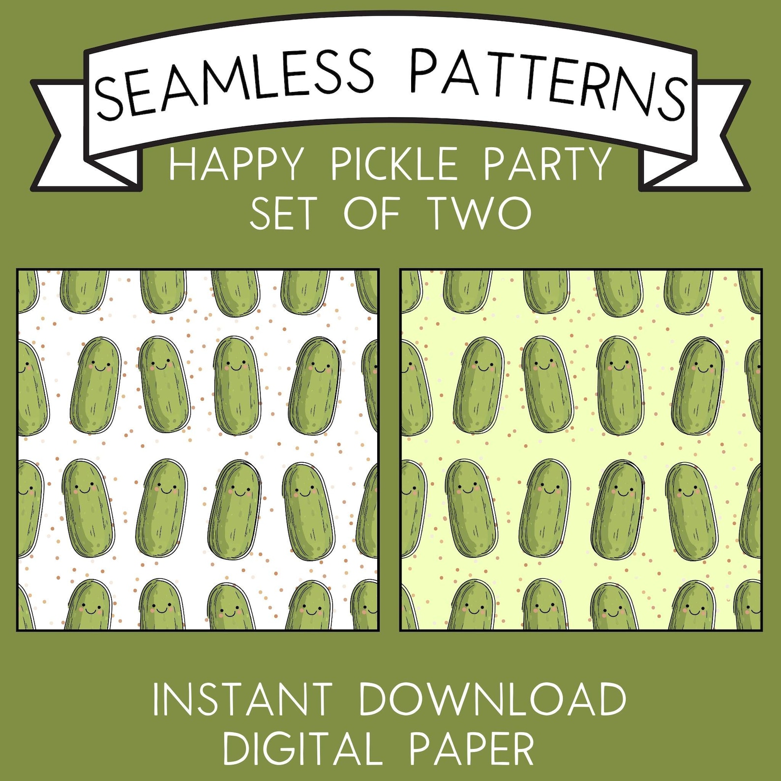 Happy Pickle Party 2 Pack Pickles Seamless Pattern, Pale Yellow ...