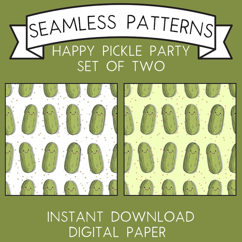 Happy Pickle Party 2 Pack Pickles Seamless Pattern, Pale Yellow ...