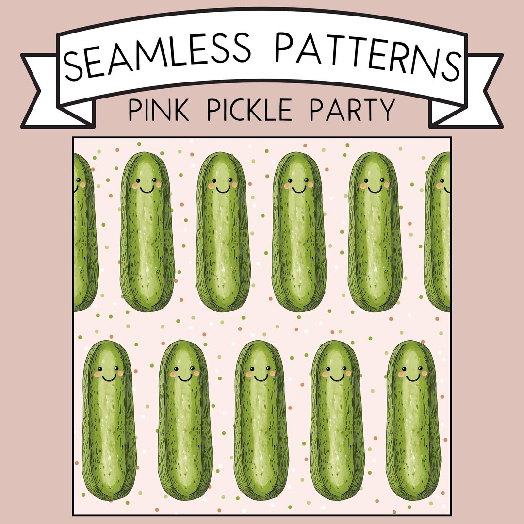 Pink Pickle Party! Pickles Seamless Pattern, Green Pink Pickle Pattern ...