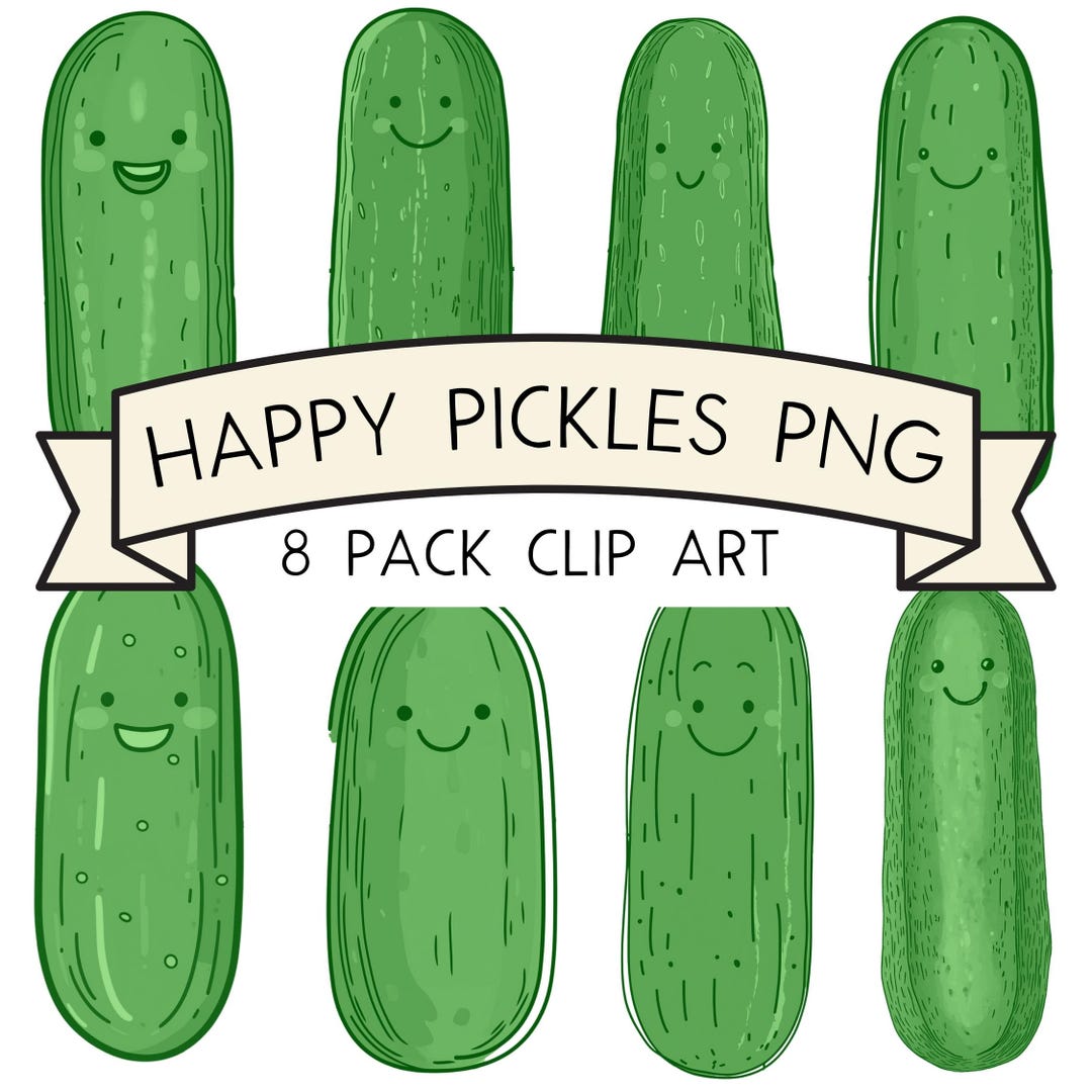 Happy Pickles Clip Art 8-pack Cute Smiling Pickles PNG | Printable ...