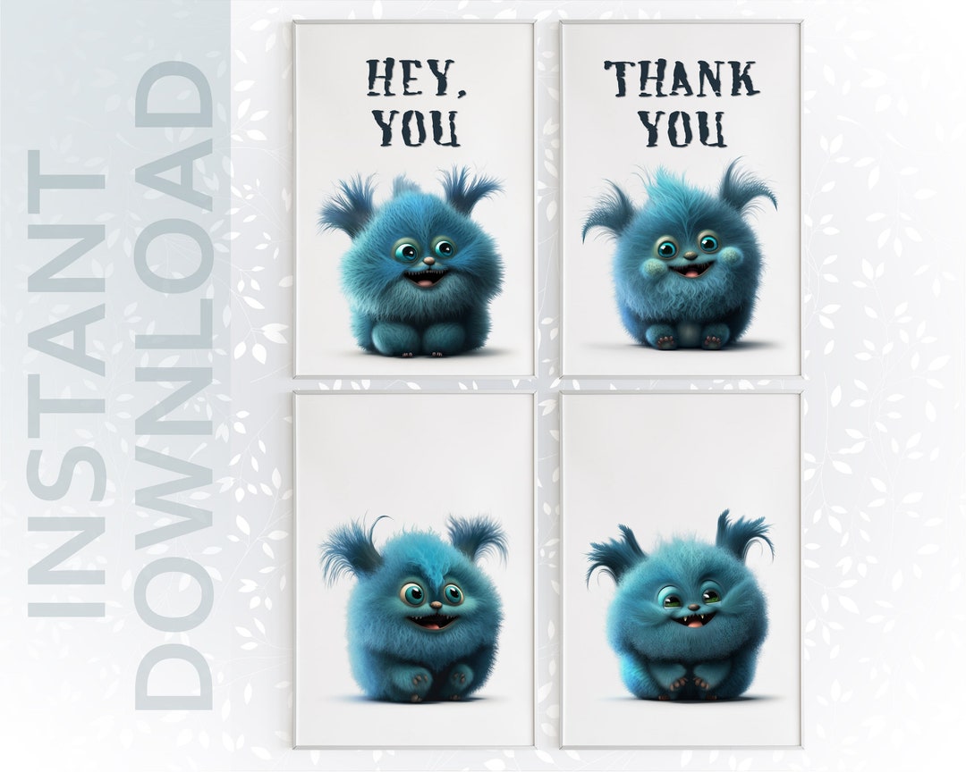 Beautiful Blue Creatures Nursery Poster, AI Generated Instant Download ...