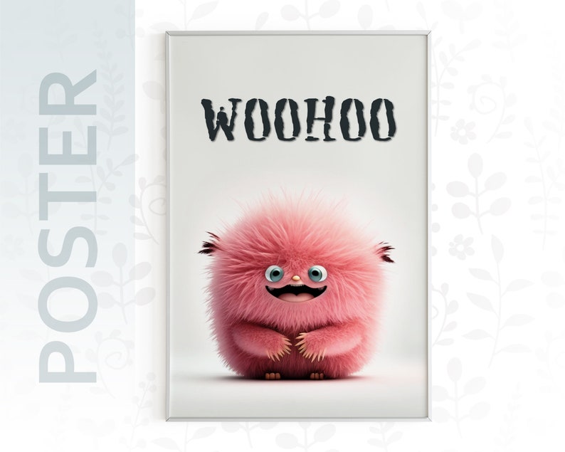 Pink AI Art Printable, WOOHOO Wall Decoration Sayings, Girls Cute ...