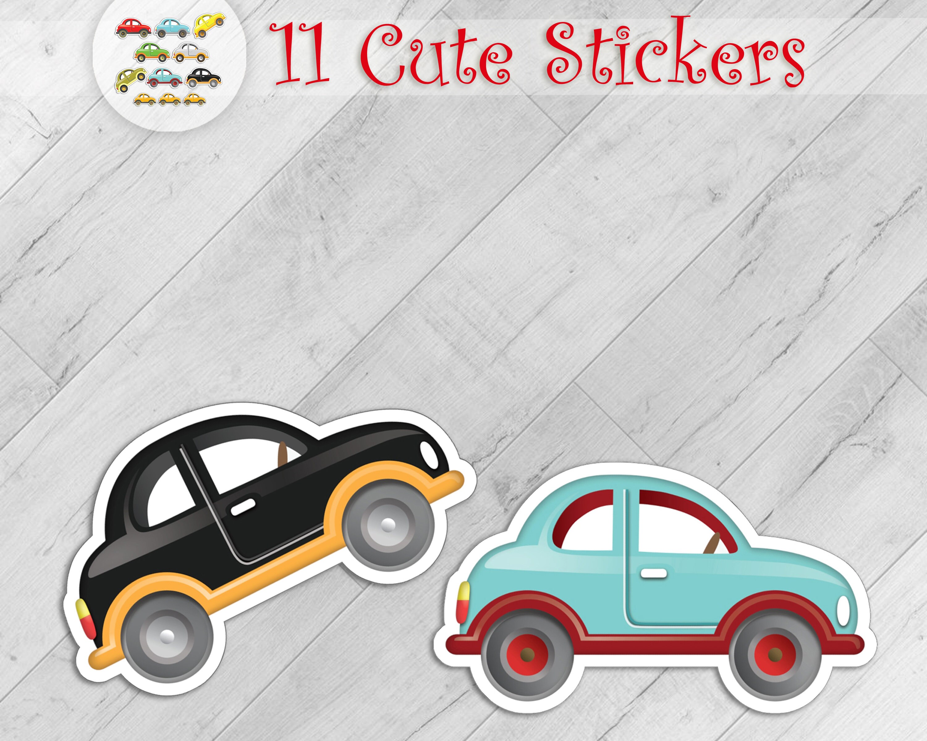 CAR Sticker Pack Cute Yellow Vehicle Blue Transportation - Etsy