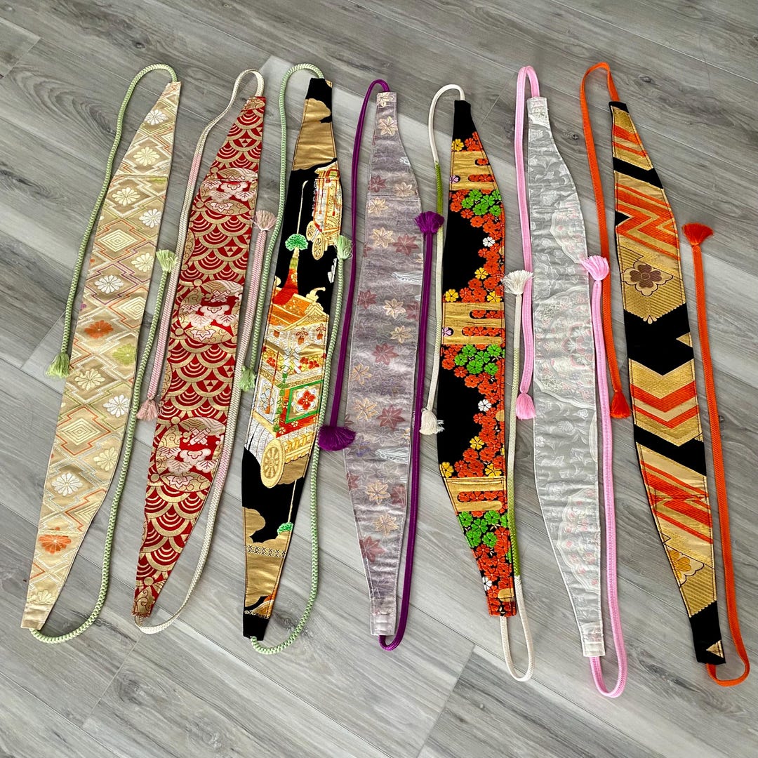 Upcycled Japanese Kimono Obi Belt With Obijime Cord, Vintage Kimono/obi ...