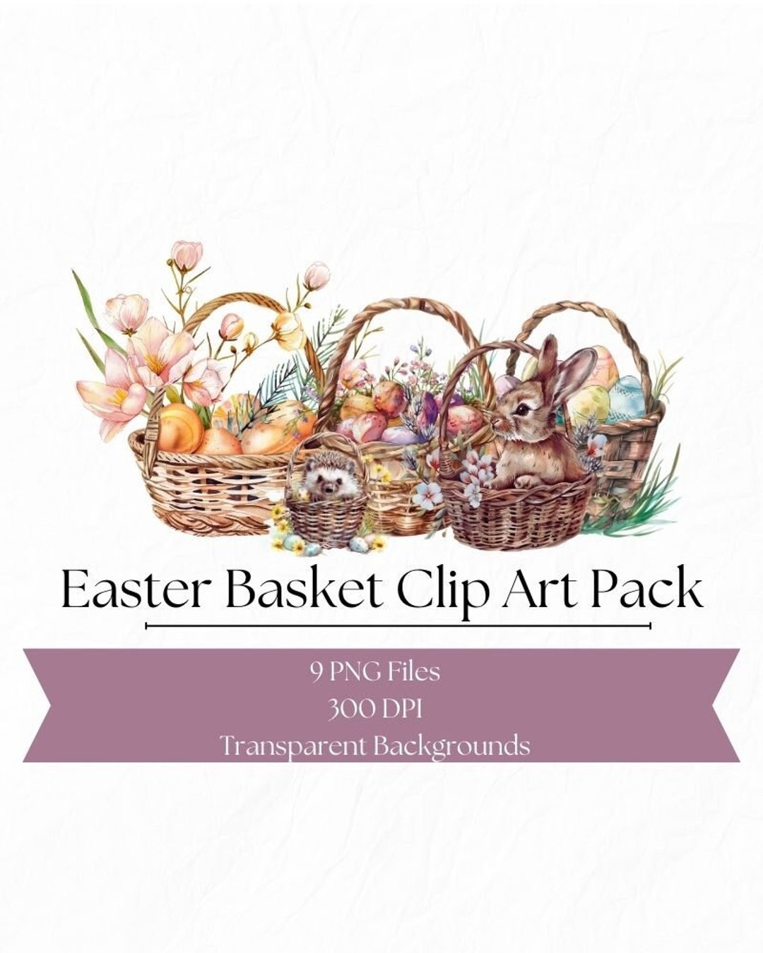 Easter Basket Clip Art Pack, Watercolor Style Wicker Basket, Round ...