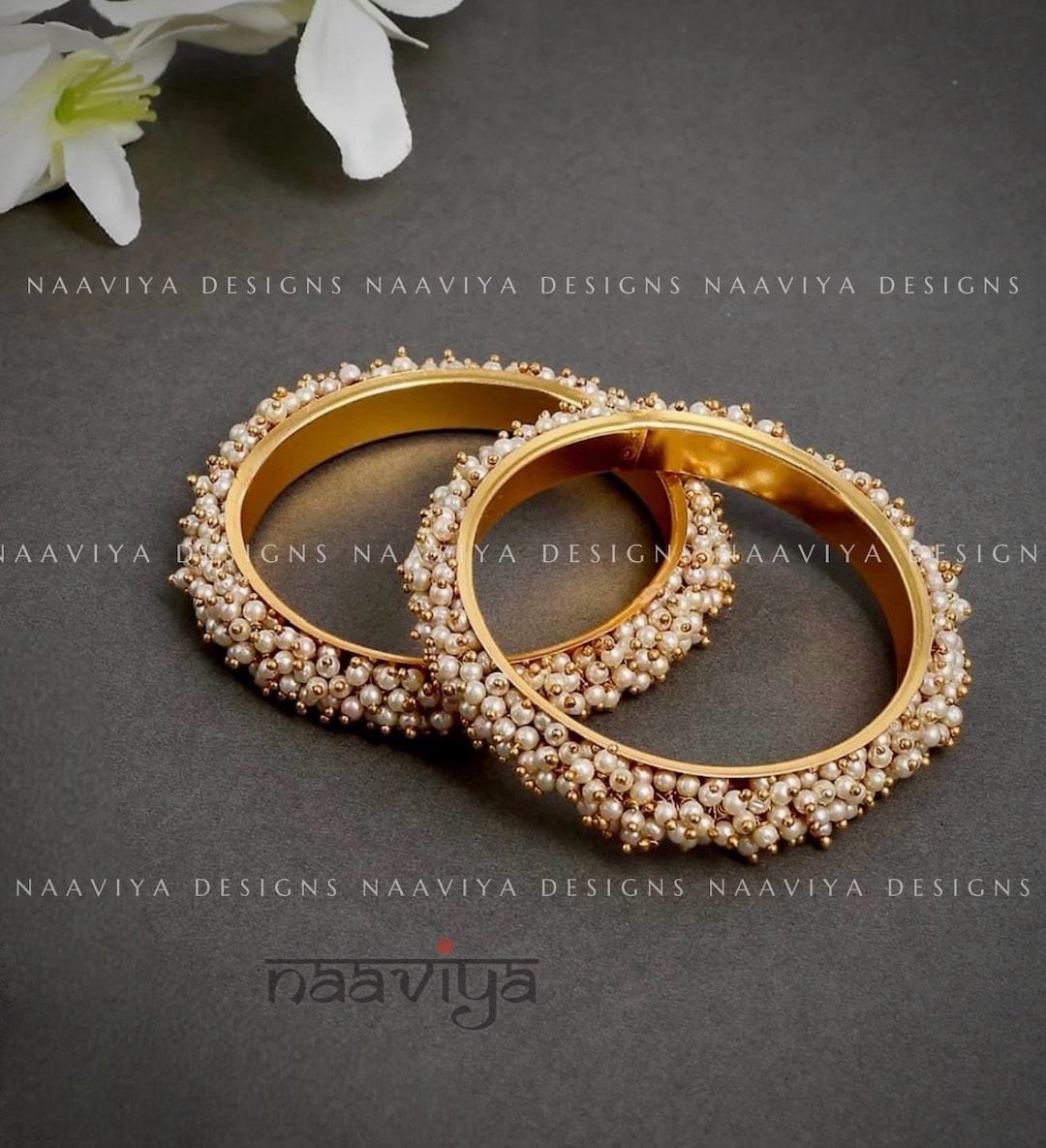Gold Plated Pearl Cluster Bangles, Pearl Bangles, Gold Bangles ...