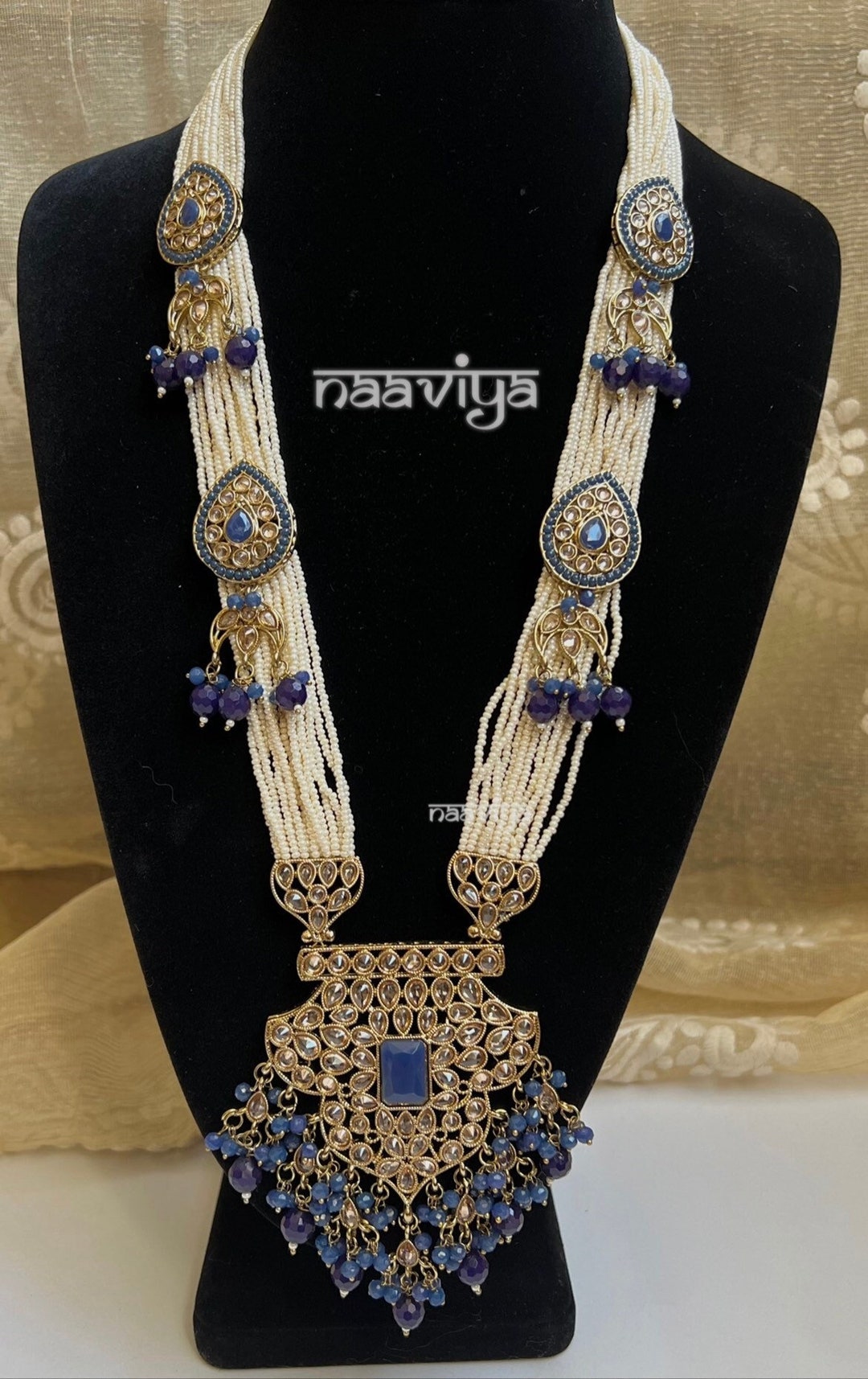 Antique Gold Necklace / Polki Rani Haar Long Necklace / Blue Necklace ...