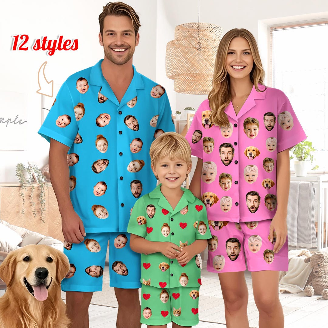 Personalized Pajama Set With Photos,custom Family Pajamas With Faces ...