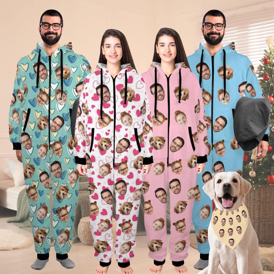 Personalized Face Hooded Pajamas: Custom Photo One-piece Flannel Pjs - Etsy