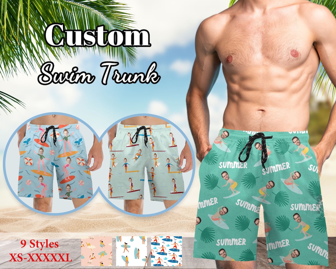 Custom Swim Trunks for Men, Personalized Men Bathing Suit, Face ...
