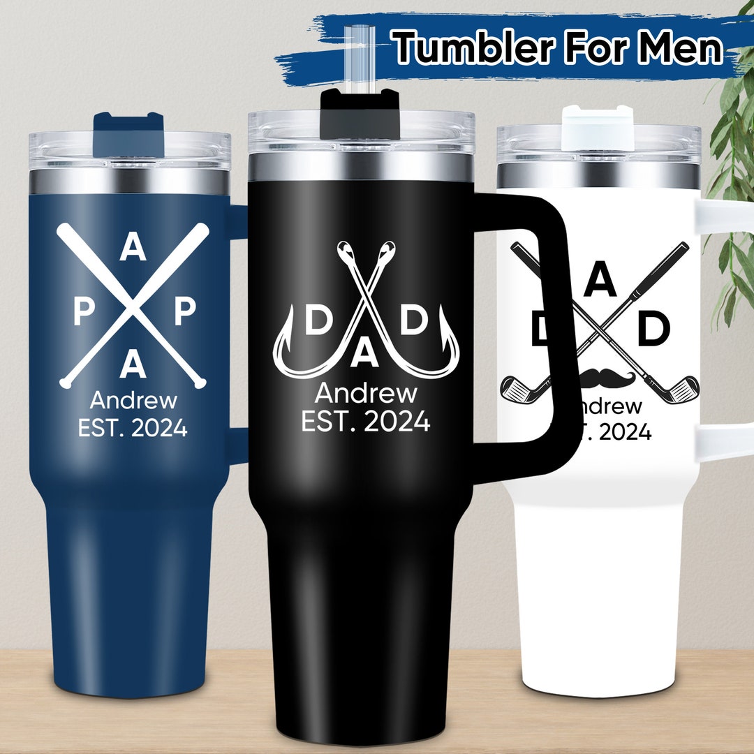 Personalized 40oz Tumbler With Handle,custom Dad EST Year Tumbler ...