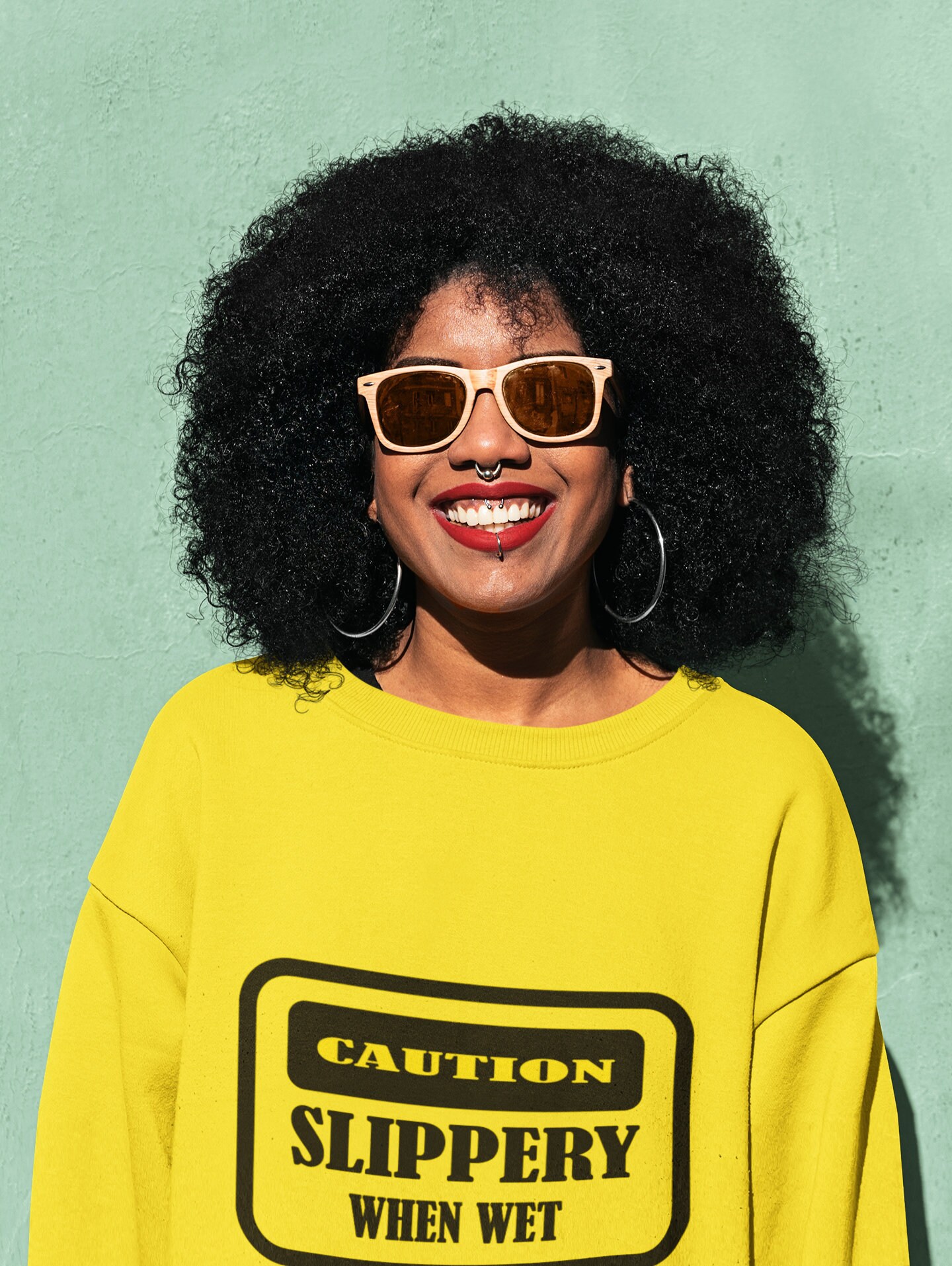 Caution Slippery When Wet Sign, Premium Design Shirt, Unisex, Woman ...