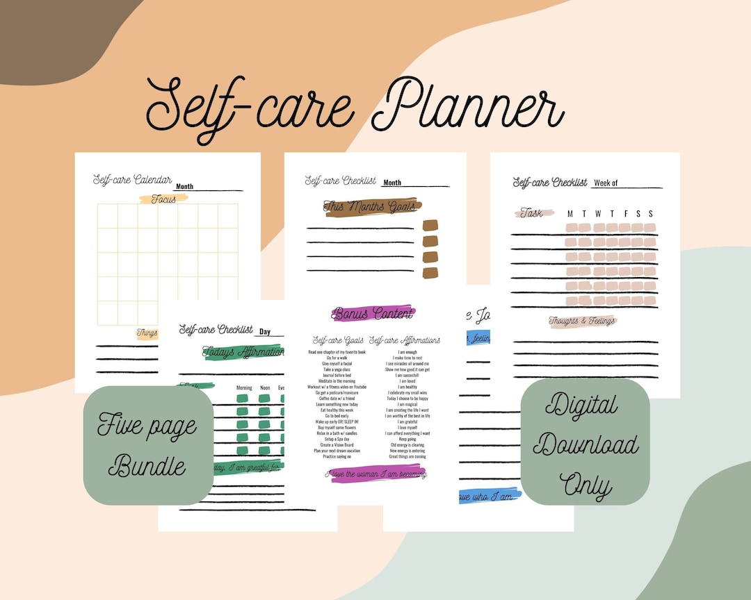 Self-care Planner Checklist for Health and Wellness, Daily Wellbeing ...