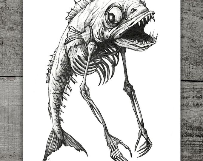 ORIGINAL Fish - Dark Art, Surrealism Drawing, Monster Sketch, Horror ...