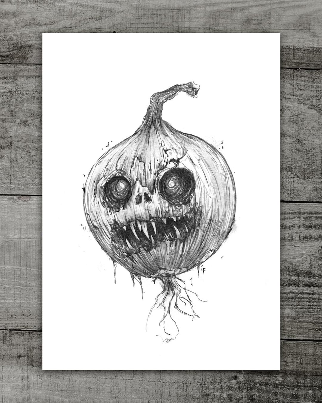ORIGINAL Evil Onion Drawing - Evil Veg Dark Art, Surrealism Monster ...