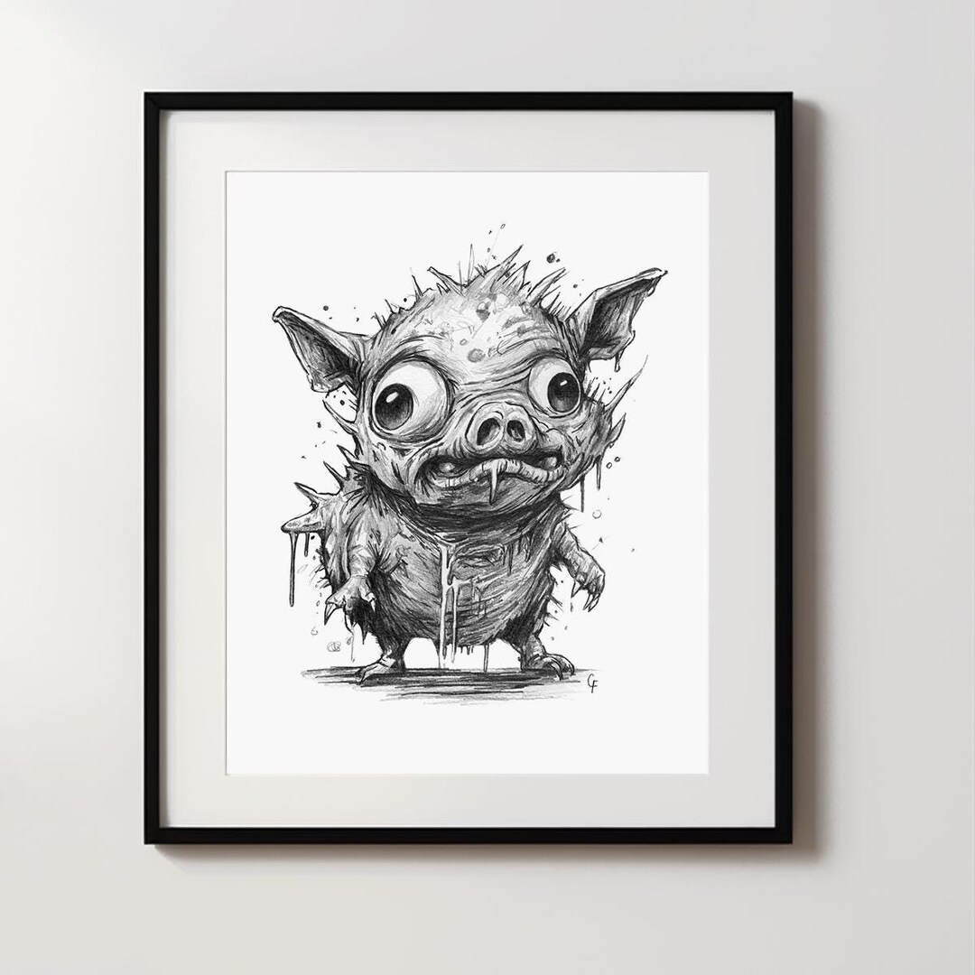 Runt of the Litter Piglet Dark Art PRINT From Original Drawing, Farmer ...