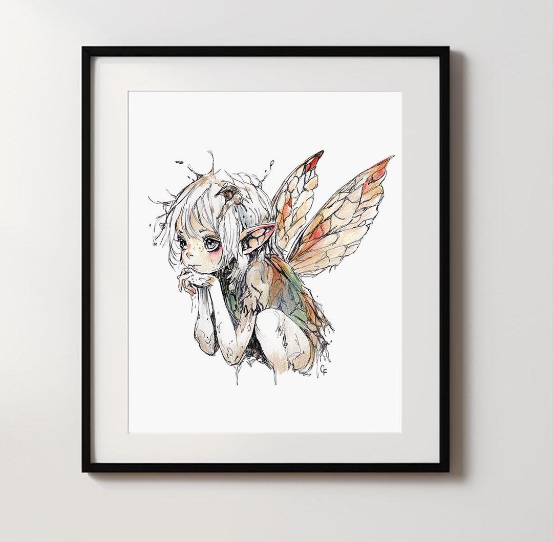 Cute Fairy - PRINT From the Original Drawing, Woodland Faerie Sketch ...