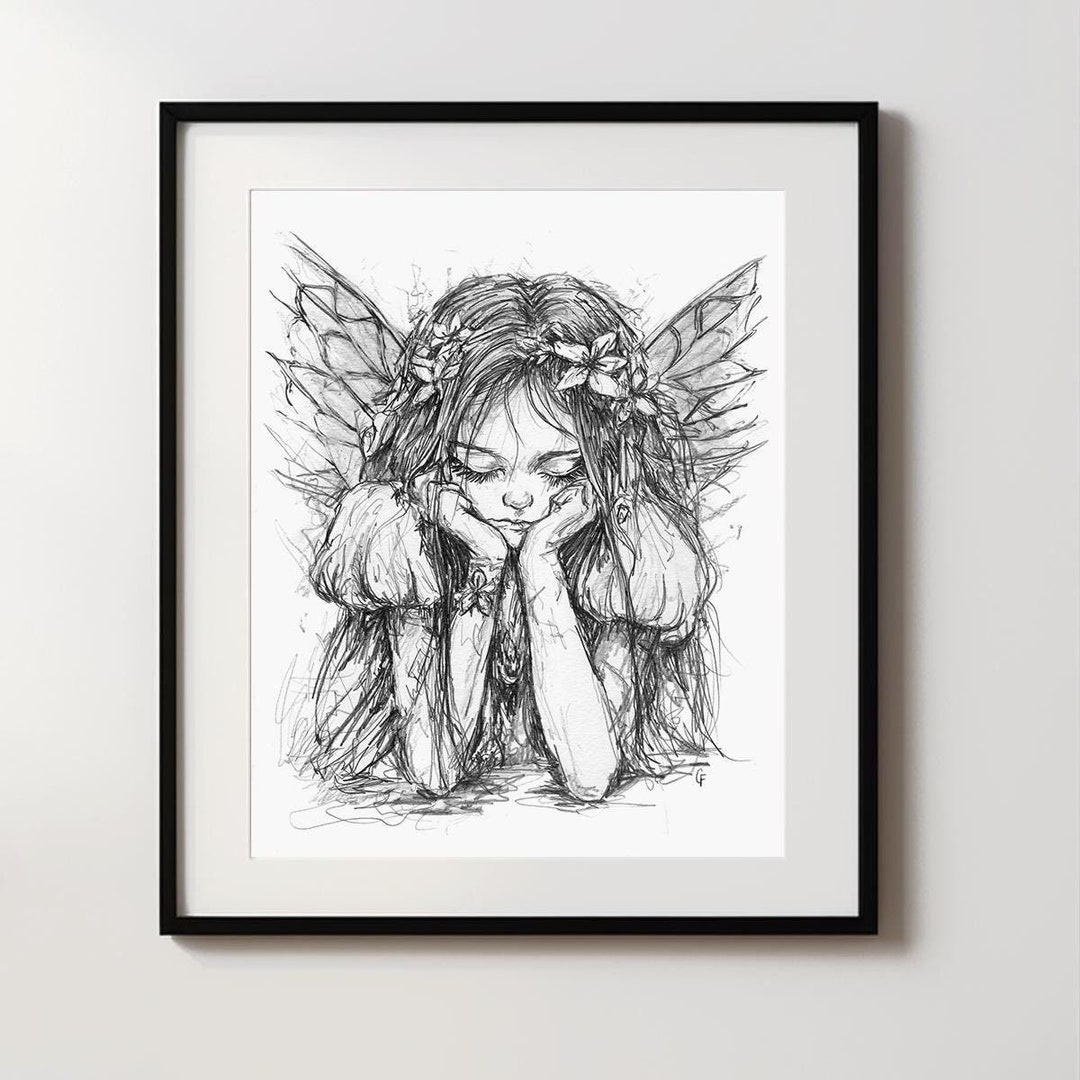 Cute Fairy - PRINT From the Original Drawing, Woodland Faerie Sketch ...