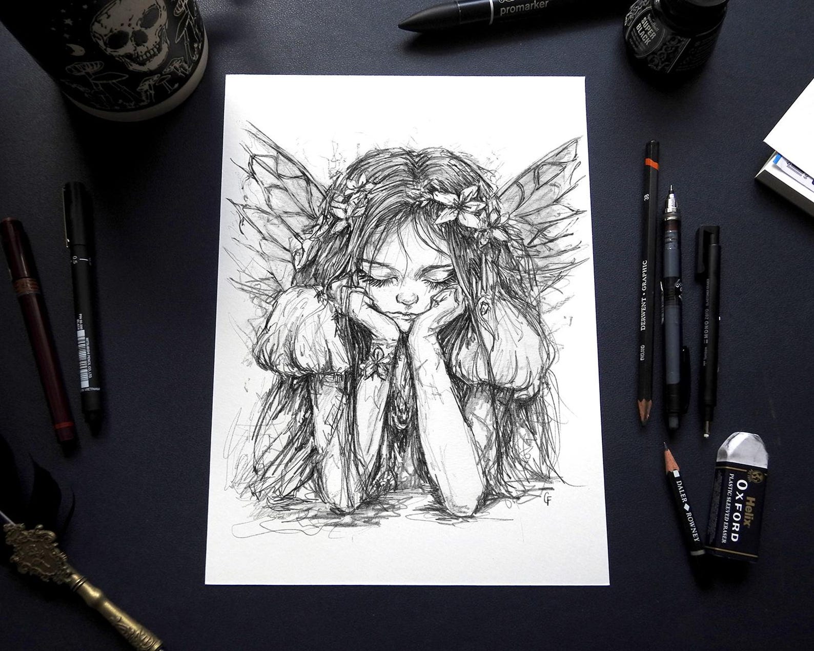 ORIGINAL Cute Woodland Faerie - Dark Art, Fantasy Cryptid Drawing ...