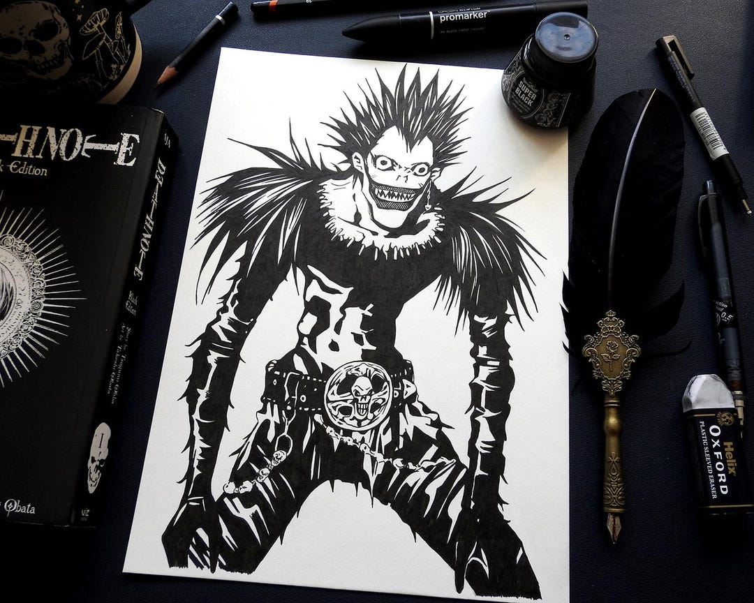 ORIGINAL Ryuk - Ink Drawing, Shinigami Dark Anime Art, Death God Sketch ...