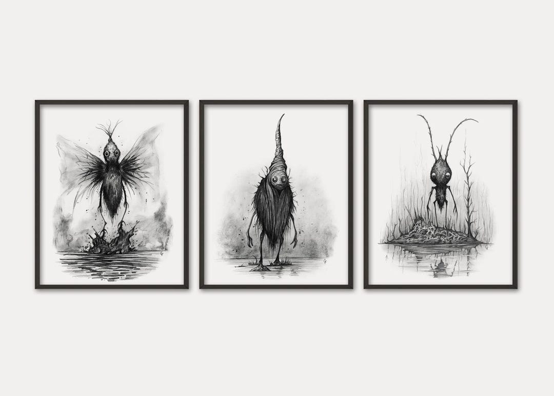 Bog Creatures Set of 3 - PRINTS From Original Drawings, Dark Art ...