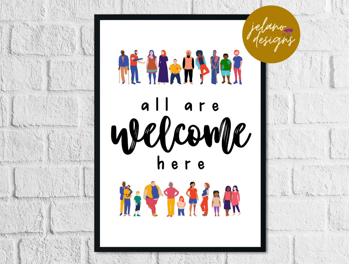 All Are Welcome Here Wall Art | Social Justice Wall Art | Diversity and ...