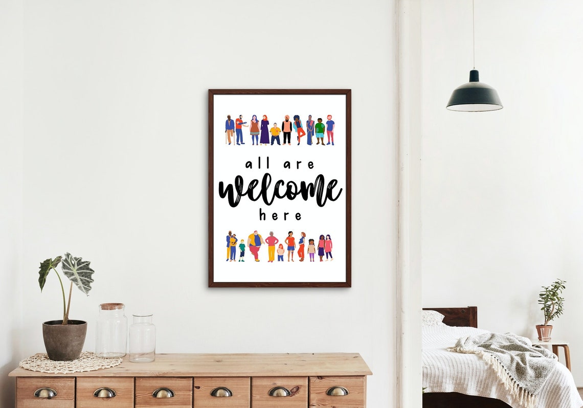 All Are Welcome Here Wall Art | Social Justice Wall Art | Diversity and ...