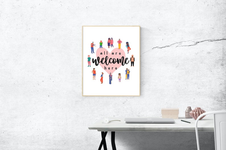 All Are Welcome Here Wall Art | Social Justice Wall Art | Diversity and ...