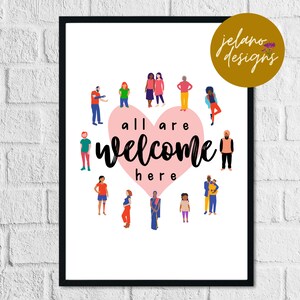 All Are Welcome Here Wall Art | Social Justice Wall Art | Diversity and ...