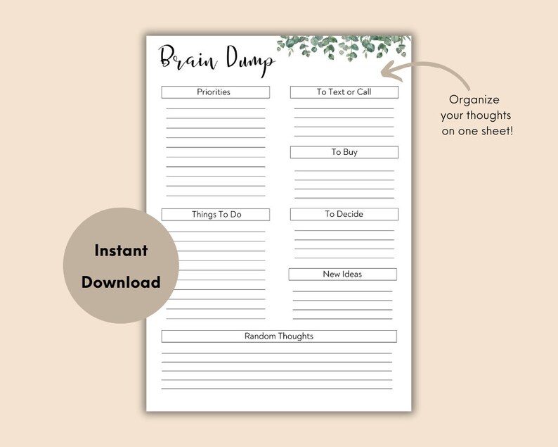 Brain Dump Printable | ADHD Printable Brain Dump | ADHD Planner | Brain ...